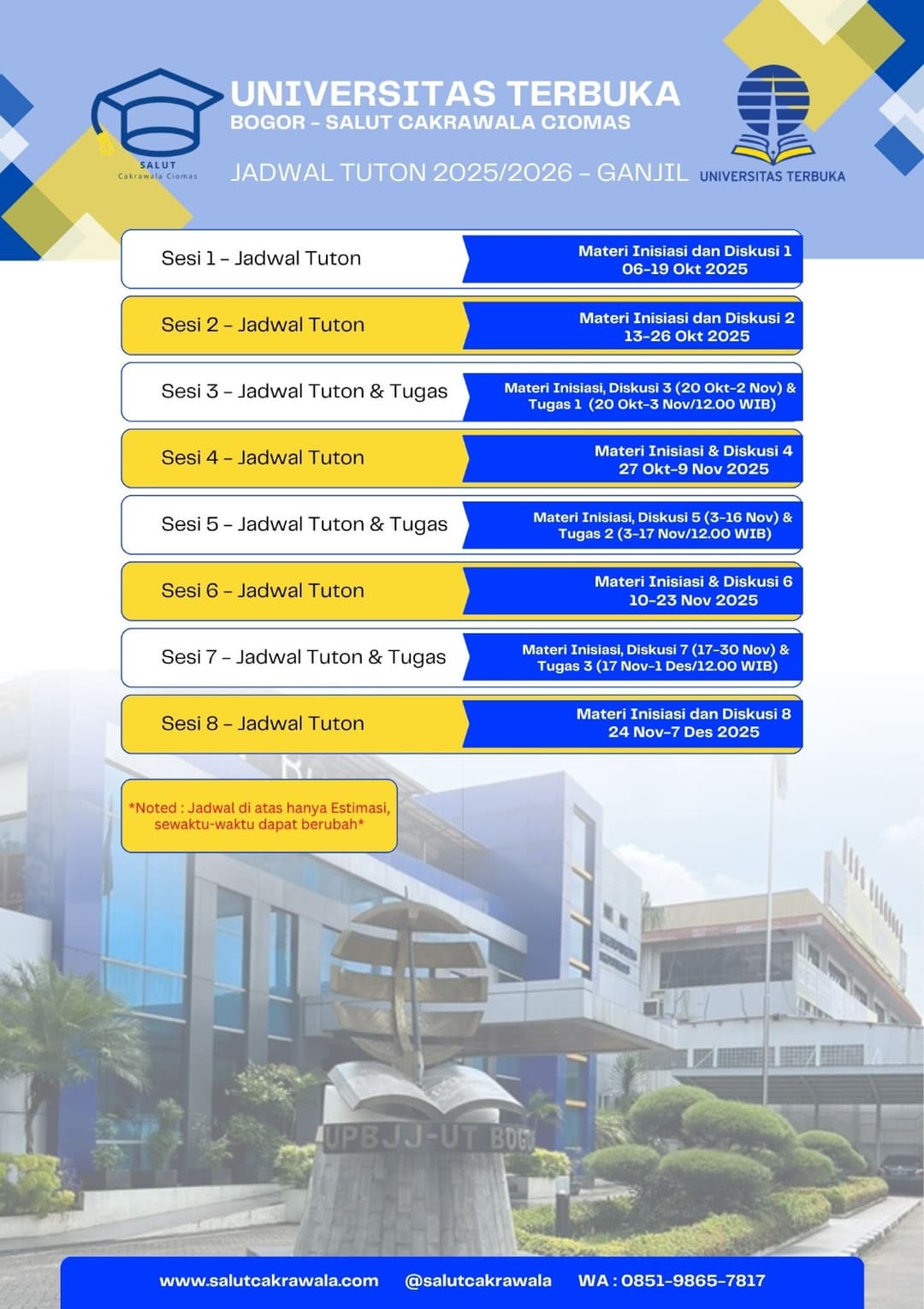 Jadwal Tutorial Online 2025/2026 Ganjil
